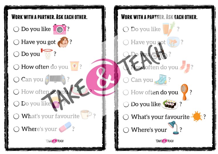 SPEAKING AND READING CARDS - PAIR WORK QUESTIONS INTERESTS - Anglický jazyk | UčiteléUčitelům.cz